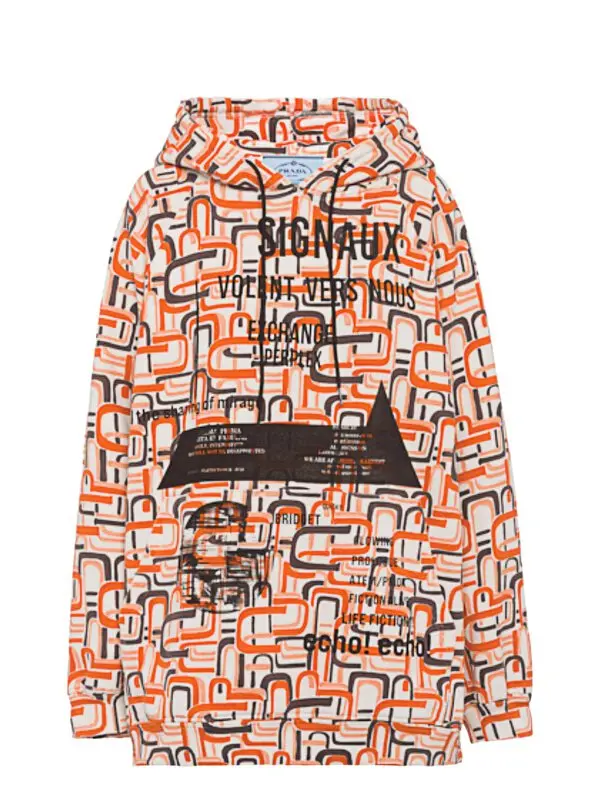 Prada Printed Cotton Hooded Sweatshirt - Black,white