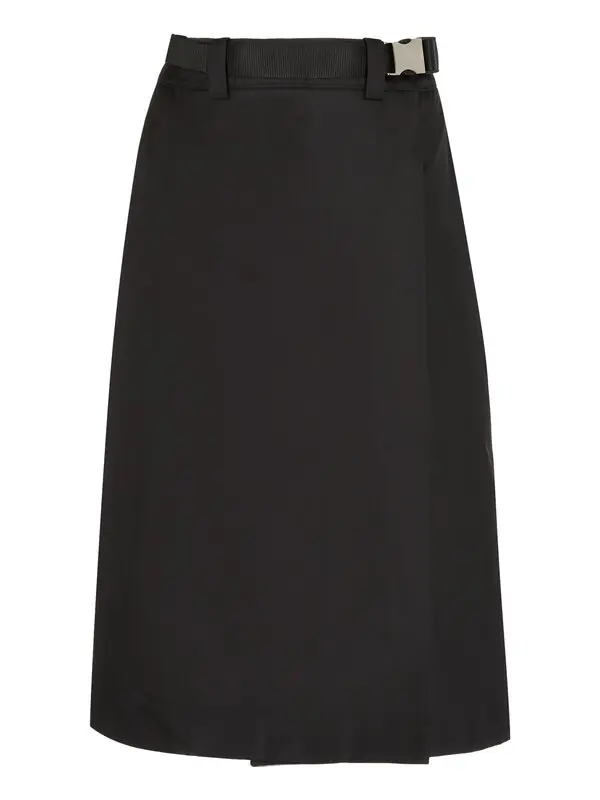 Prada Belted Gabardine Midi Skirt - Black