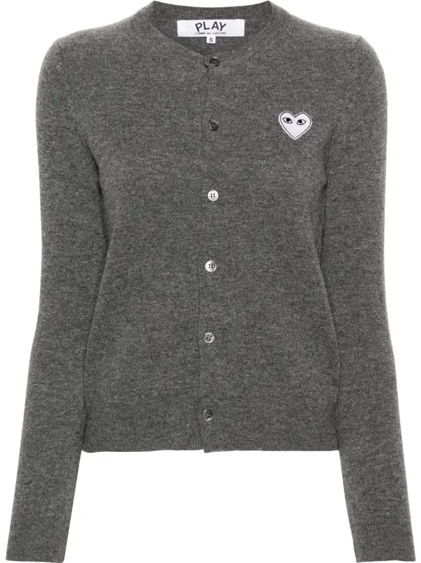Play Comme Des Garcon Heart Embellished Wool Cardigan - Grey