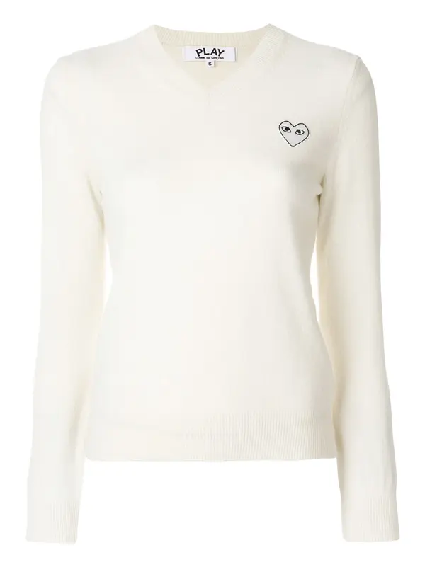 Play Comme Des Garcon V-neck Pullover - White