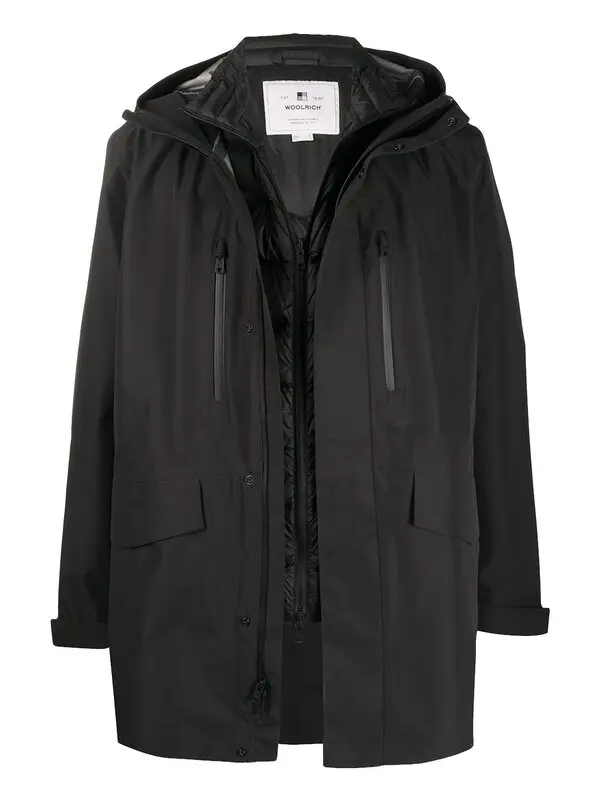 Woolrich Layered Padded Raincoat - Black