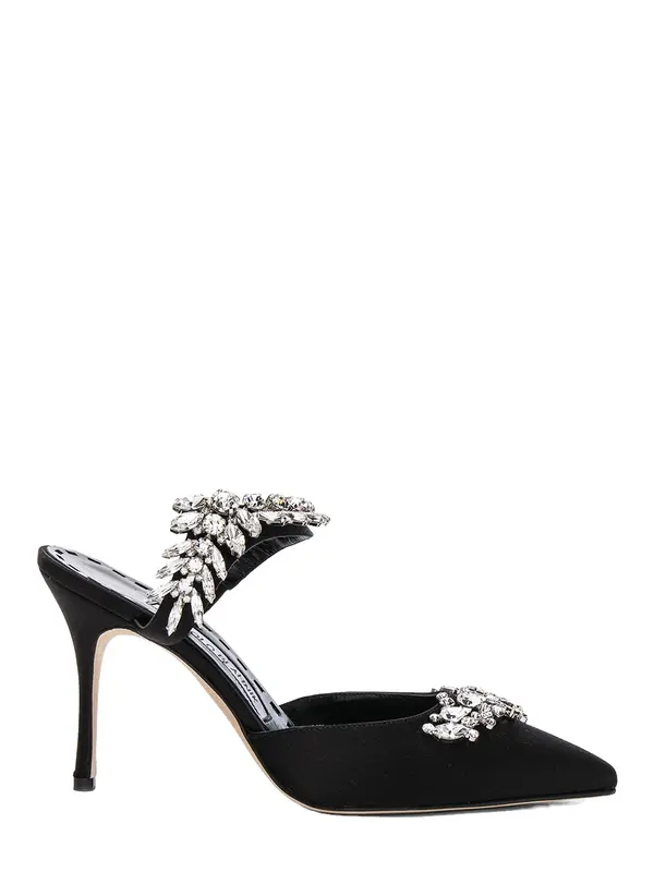 Manolo Blahnik Satin Lurum 90 Heels - Black