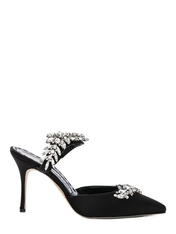 Manolo Blahnik Satin Lurum 90 Heels - Black