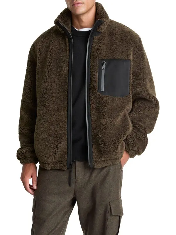Vince Sherpa Zip Jacket - Dark Leaf