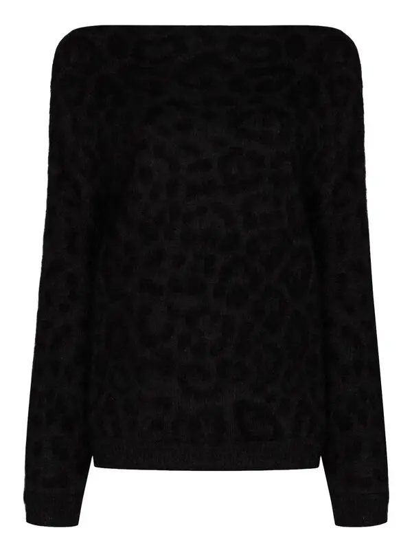 Valentino Garavani Off-shoulder Leopard Knit Jumper - Black