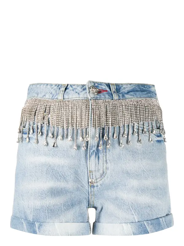 Philipp Plein Crystal-embellished Denim Shorts - Blue