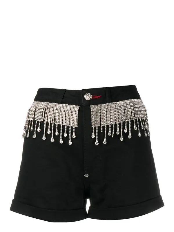 Philipp Plein Crystal-embellished Denim Shorts - Black