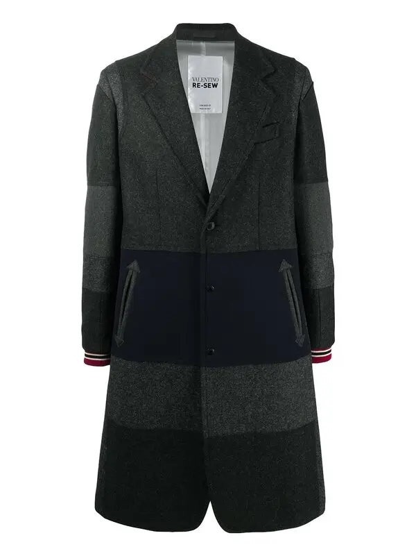 Valentino Garavani Horizontal Stripe Single-breasted Coat - Grey