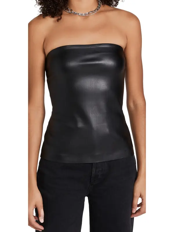 Susana Monaco Faux Leather Tube Top - Black