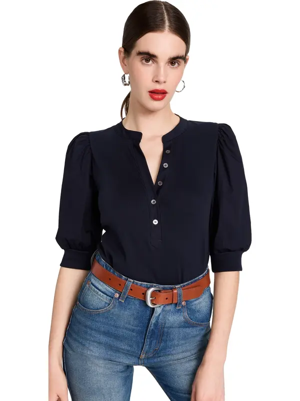 Veronica Beard Coralee Henley Top - Navy