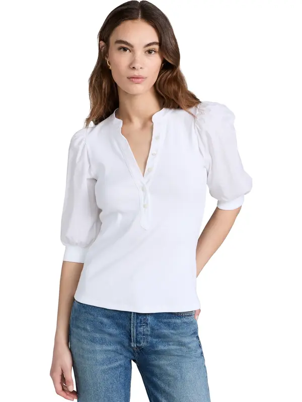 Veronica Beard Coralee Henley Top - White