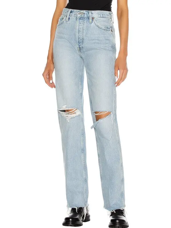 RE/DONE 90s High Rise Loose Jeans - Breezy Indigo With Rips