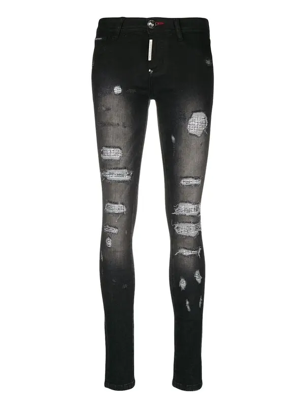 Philipp Plein Distressed Skinny Jeans - Black