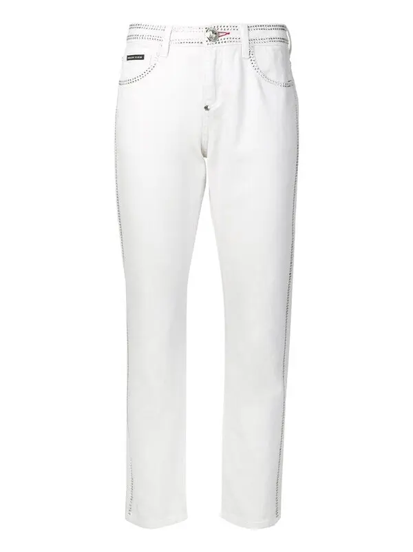 Philipp Plein Crystal Embellished Slim-fit Jeans - White