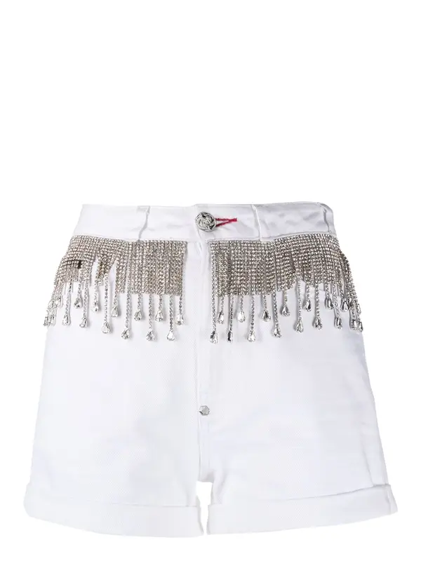 Philipp Plein Crystal-embellished Denim Shorts - White