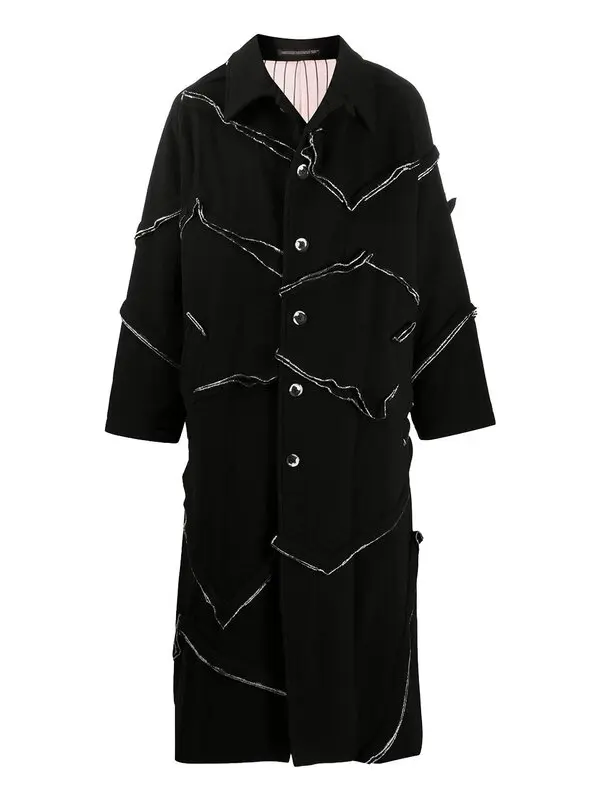 Yohji Yamamoto Textured Trim Mid-length Coat - Black