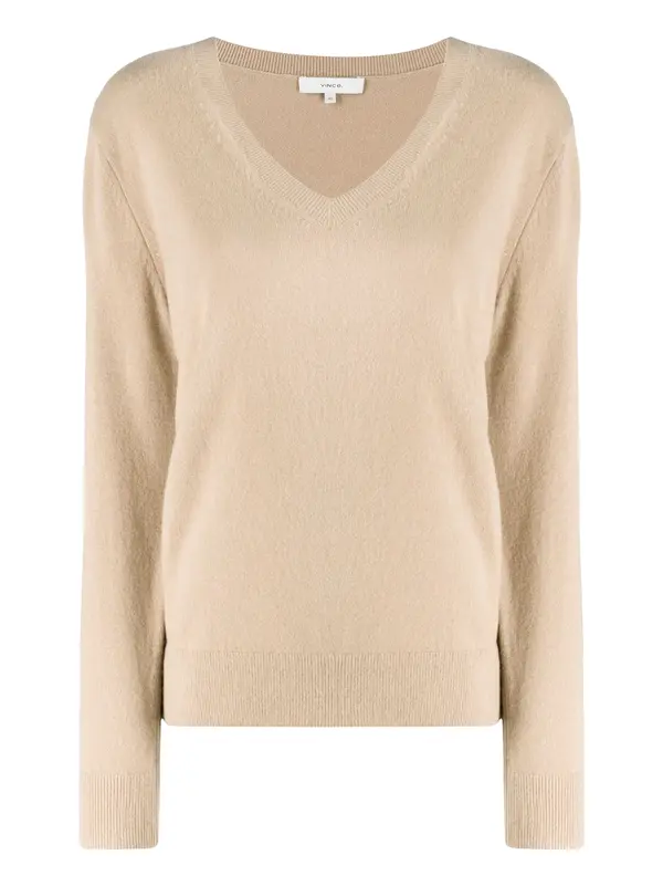 Vince V-neck Knitted Jumper - Brown