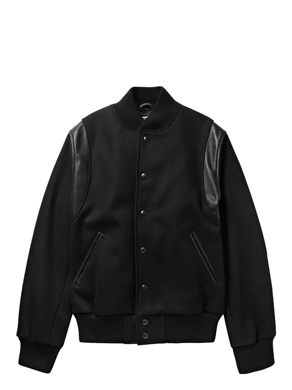 Golden Bear Hayes Leather-panelled Melton Virgin Wool-blend Varsity Jacket - Black