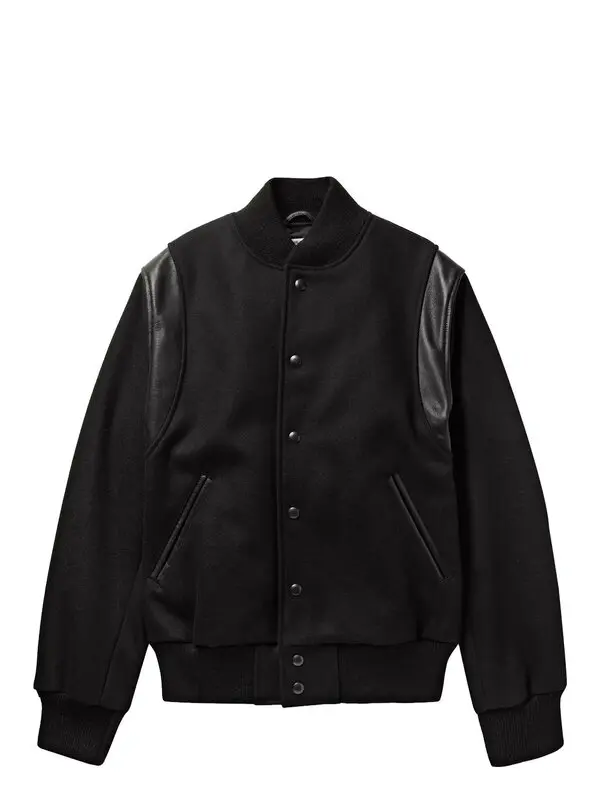 Golden Bear Hayes Leather-panelled Melton Virgin Wool-blend Varsity Jacket - Black