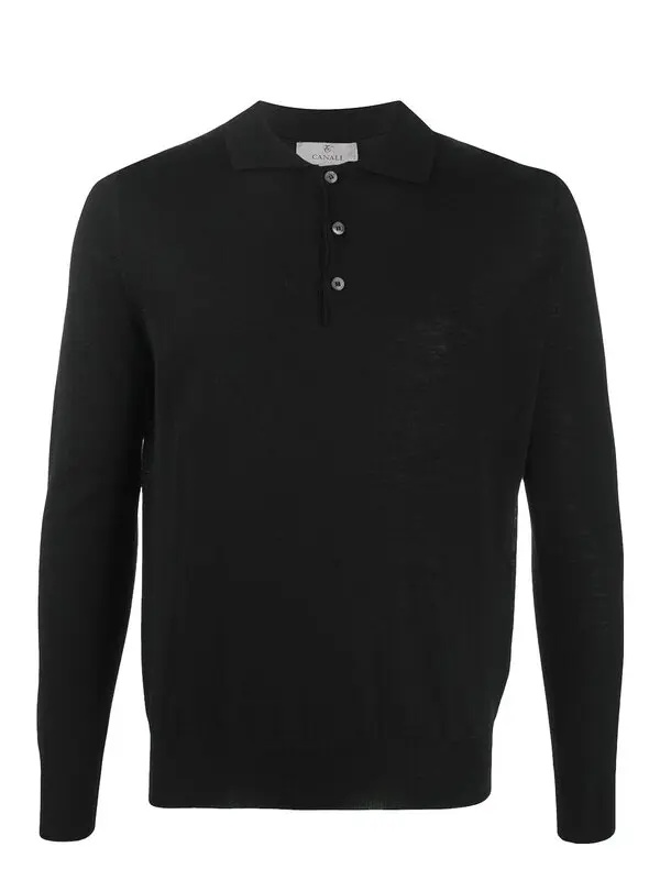 Canali Merino-wool Polo Shirt - Black