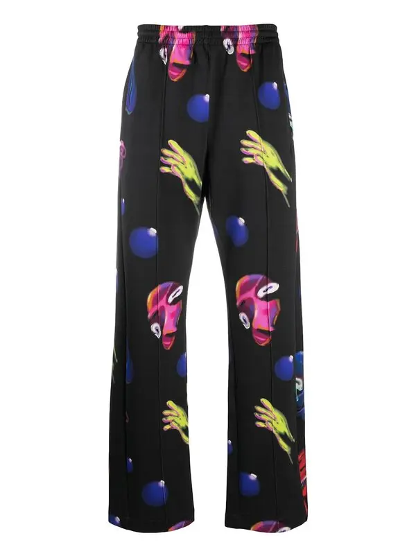 COUNTY OF MILAN Crazy Faces Print Track Pants - Black