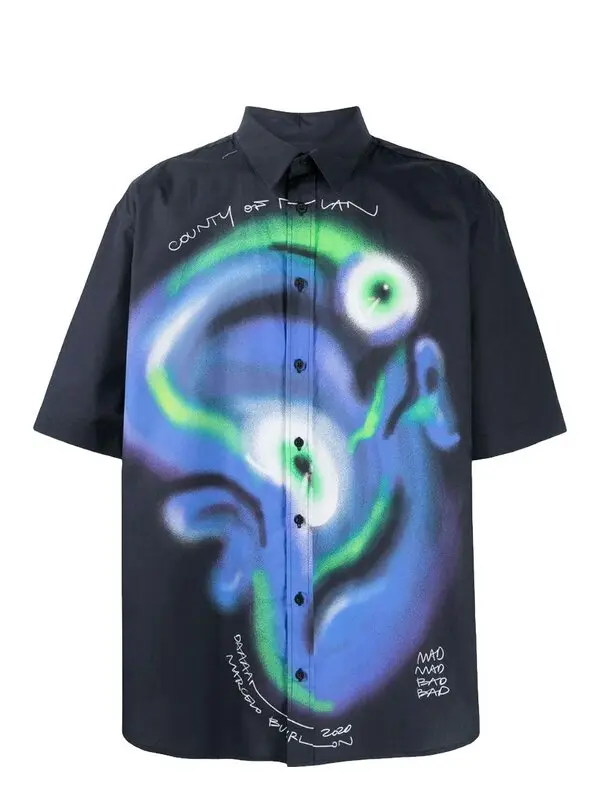 COUNTY OF MILAN Mad Face Graphic Print Shirt - Blue