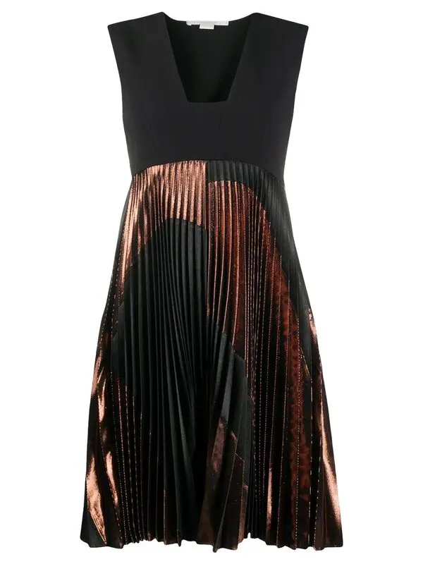 Stella McCartney Metallic Panel Pleated Dress - Black