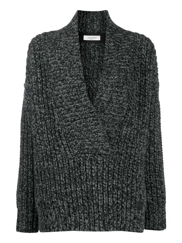 Valentino Garavani Oversized Mélange-knit Jumper - Black