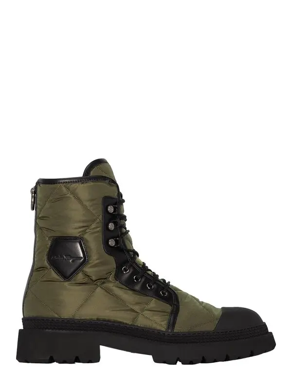 FERRAGAMO Logo-patch Quilted Combat Boots - Green