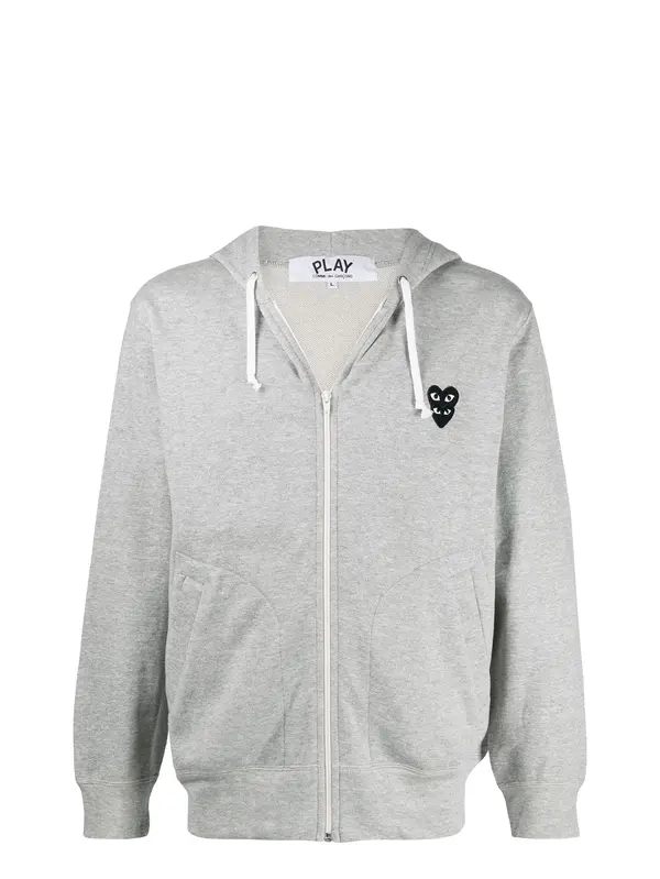 Play Comme Des Garcon Chest Logo Zip Up Hoodie - Grey