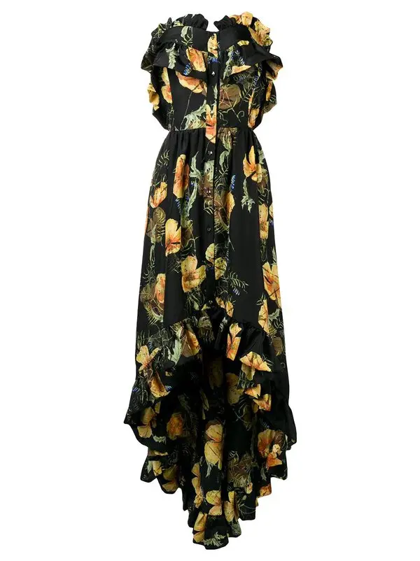 Philipp Plein Floral Print Evening Dress - Black