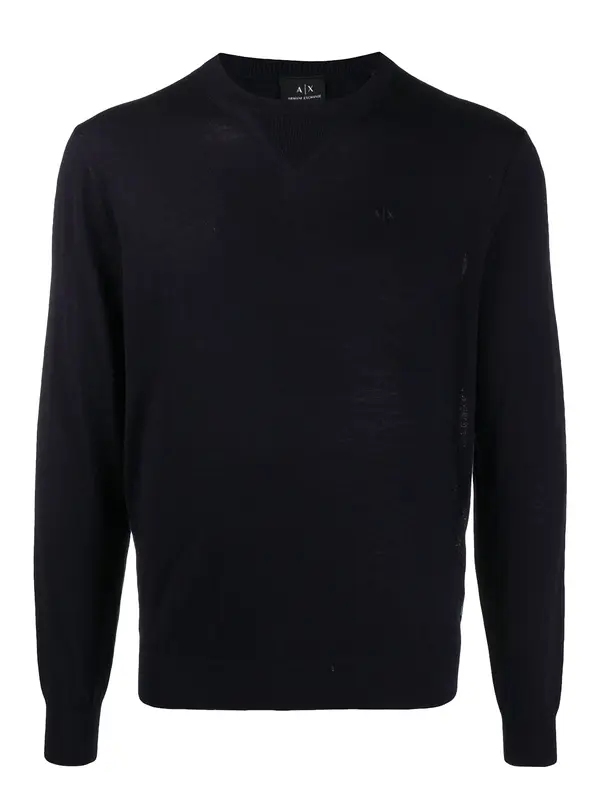 Armani Exchange Embroidered Logo Virgin Wool Jumper - Blue