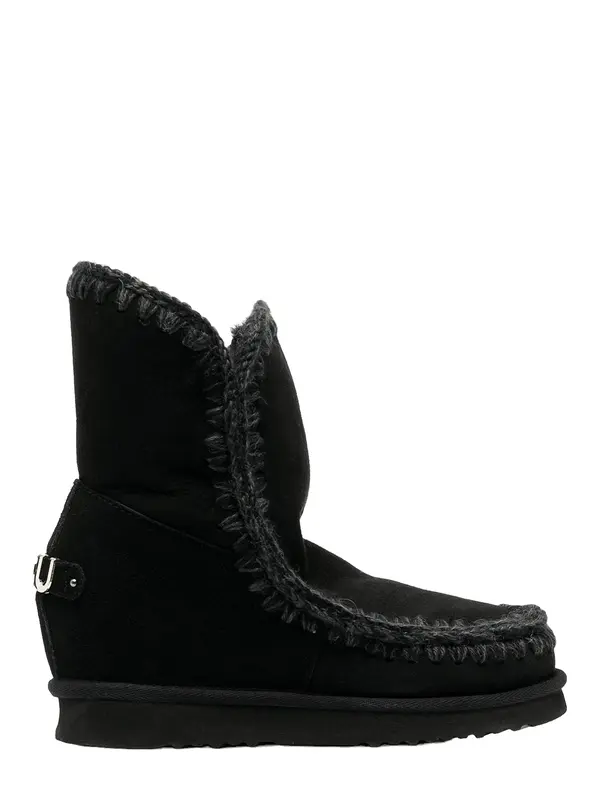 Mou Crochet Stitch-trim Wedge Boots - Black