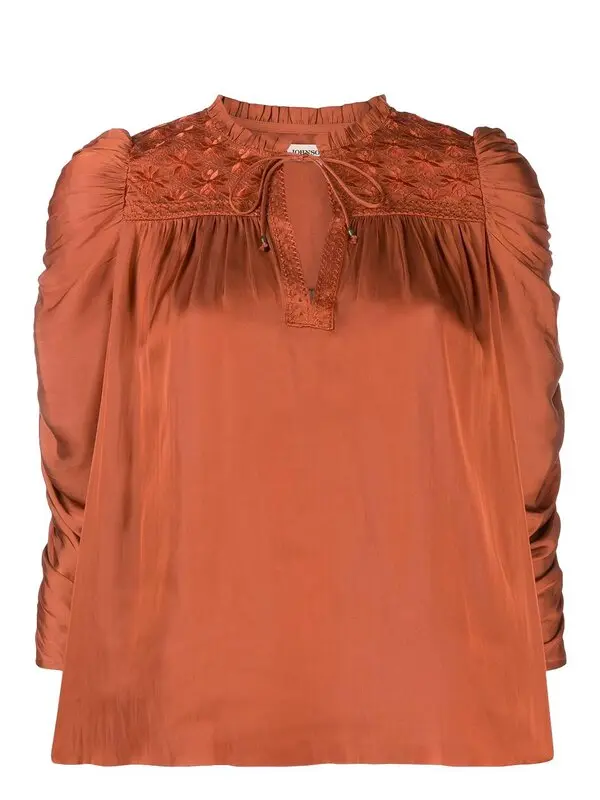 Ulla Johnson Ruched Puff Sleeve Blouse - Red