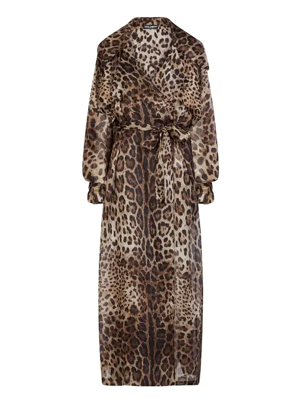 Dolce & Gabbana Leopard-print Organza Trench Coat - Brown