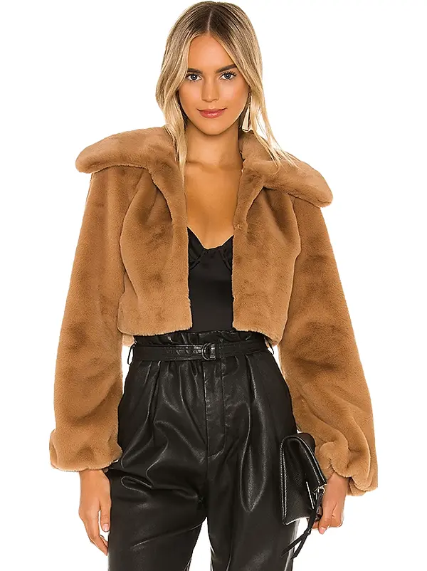CAMILA COELHO Cleobella Cropped Faux Fur Jacket - Light Walnut