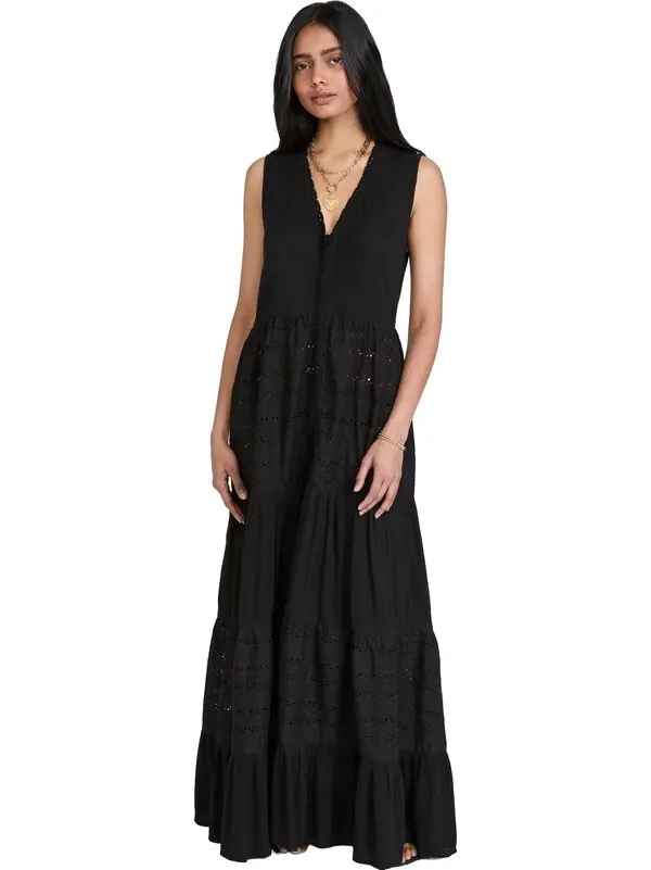 Playa Lucila Eyelet Maxi Dress - Black