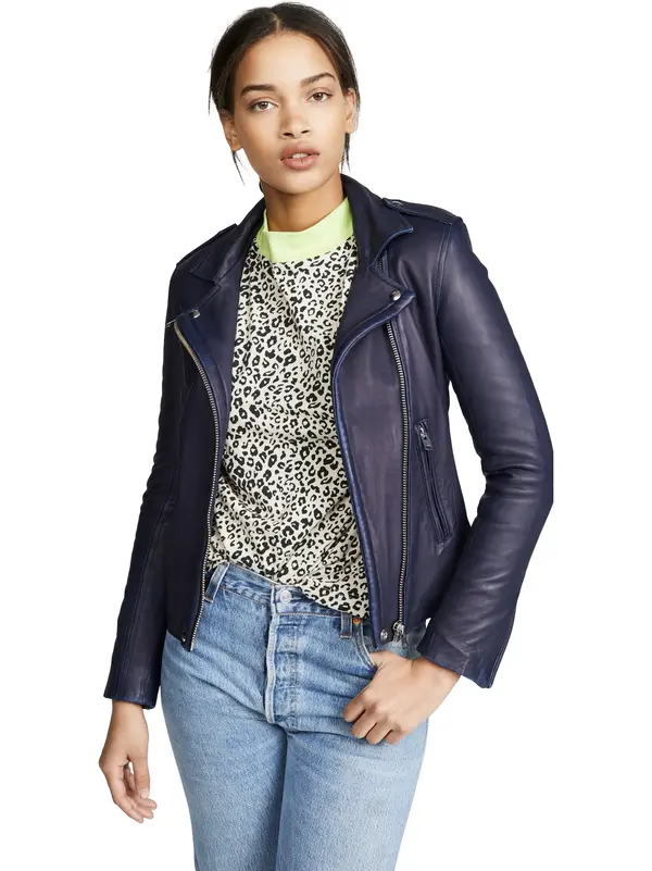 IRO PARIS Han Leather Jacket - Navy