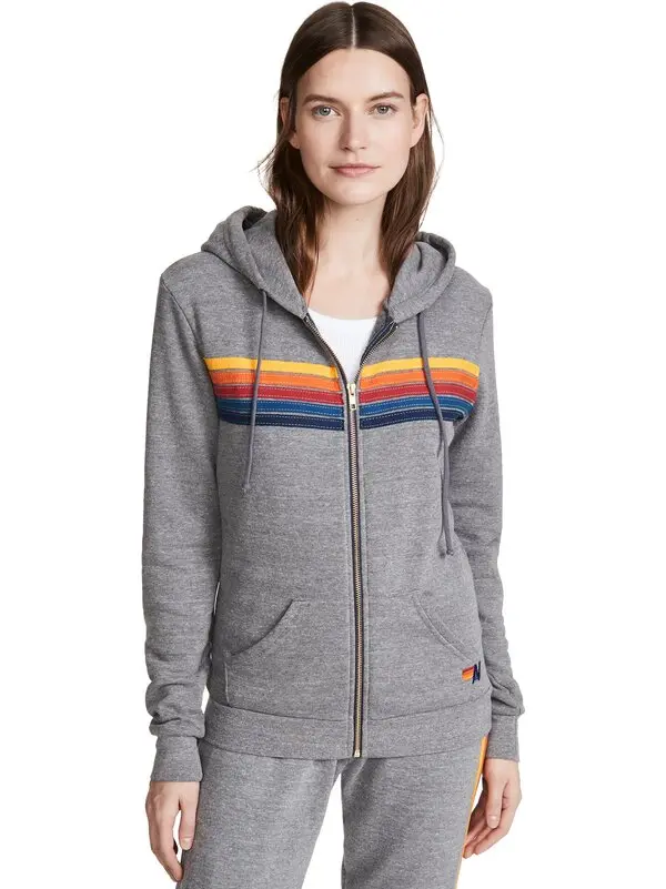 Aviator Nation Striped Zip-up Hoodie - Heather Grey