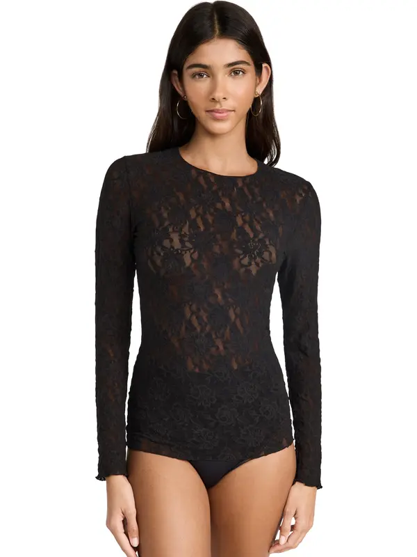 Hanky Panky Signature Lace Long Sleeve Top - Black