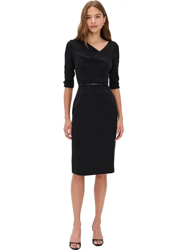 Black Halo 3/4 Sleeve Jackie O Dress - Black