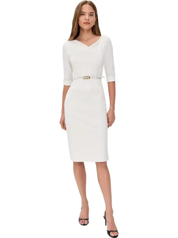 Black Halo 3/4 Sleeve Jackie O Dress - Winter White