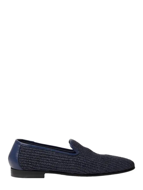 Manolo Blahnik Mario Leather-trimmed Raffia Loafers - Blue