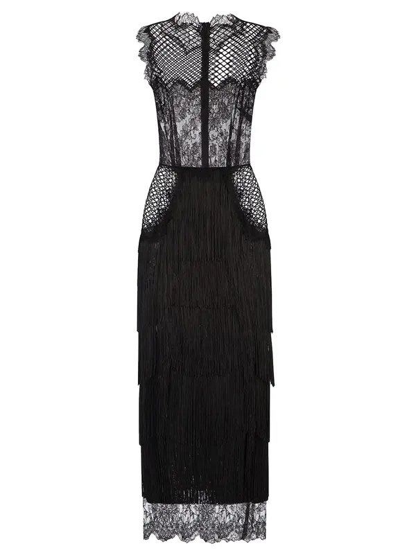 Dolce & Gabbana Fringe-detail Lace Dress - Black