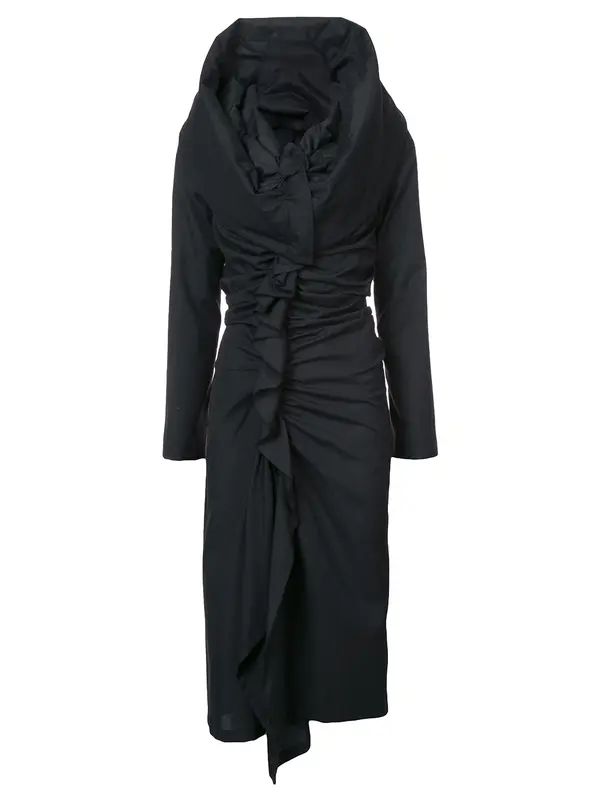 Yohji Yamamoto Gathered Midi Dress - Black