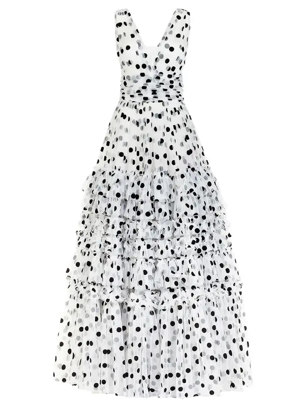 Dolce & Gabbana Polka Dot Tulle Maxi Dress - White
