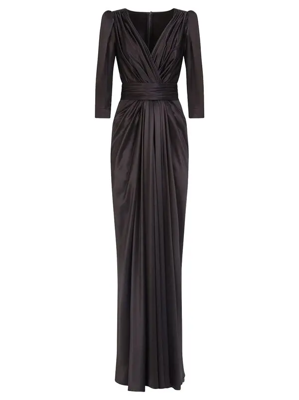 Dolce & Gabbana V-neck Silk Evening Gown - Black