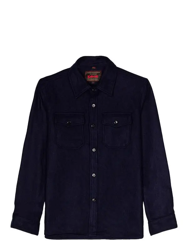 SCHOTT Cpo Wool Shirt In Brown - Blue