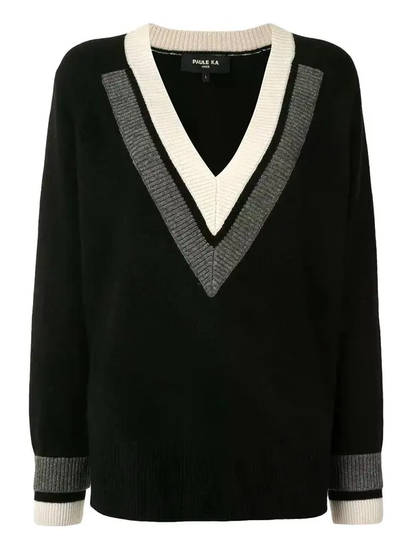 Paule Ka Knitted V-neck Jumper - Black