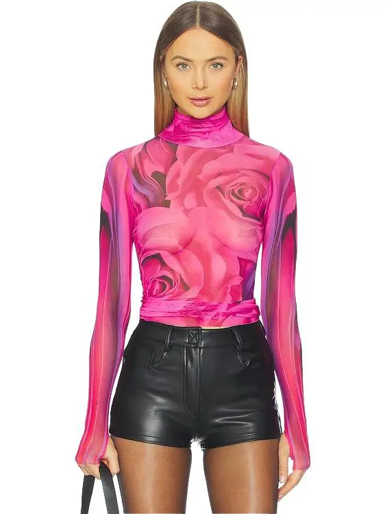 AFRM Zadie Printed Turtleneck Top - Fuchsia Rose